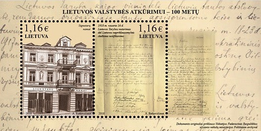 #1123 Lithuania - Restoration of Lithuanian State, 100th Anniv. S/S (M ...